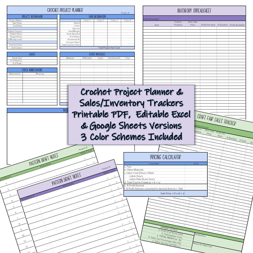 Crochet Pattern Project Planner Printable and Editable, PDF, Excel ...