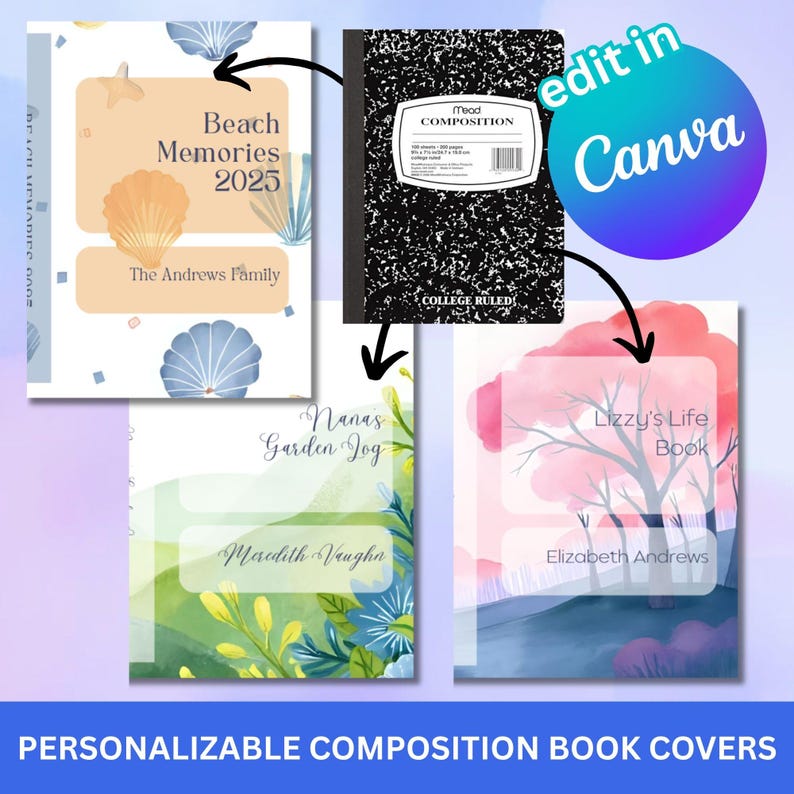 Composition Book Cover Canva Template for Personalized Journal, Diary ...