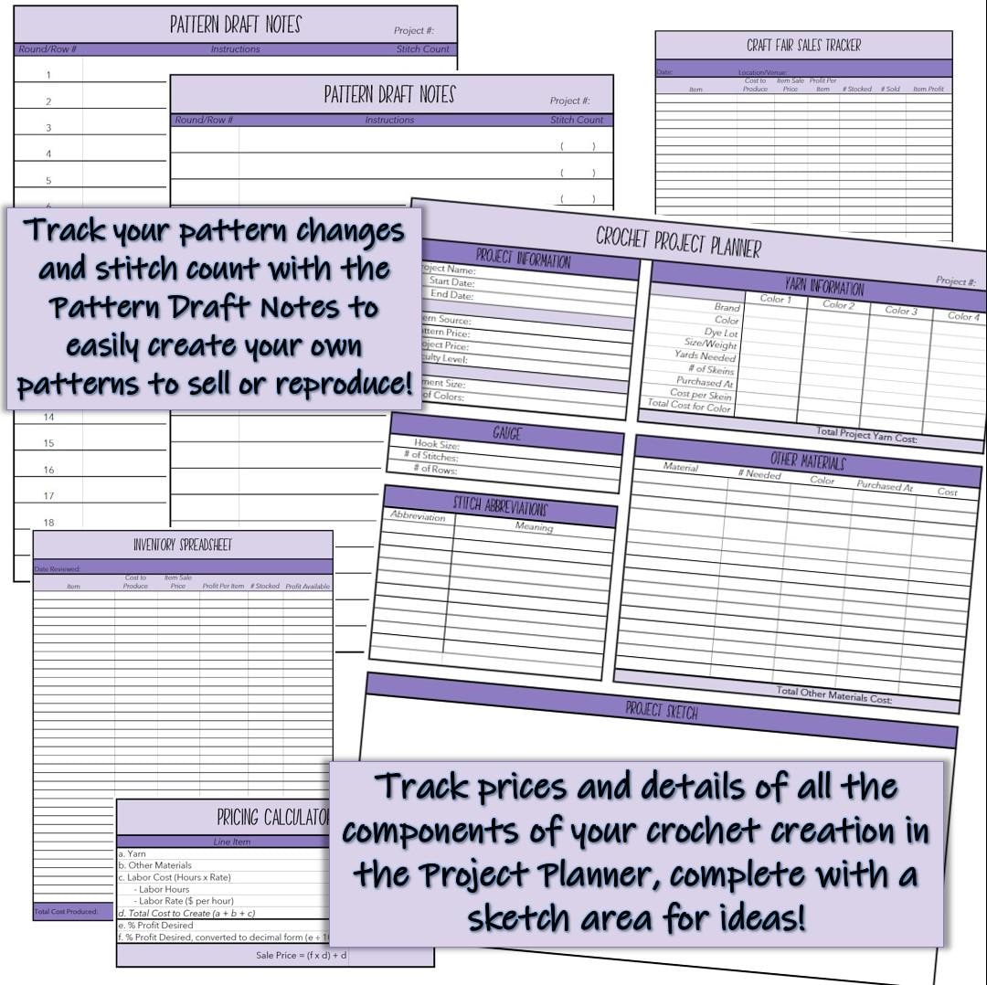 Crochet Pattern Project Planner Printable and Editable, PDF, Excel ...