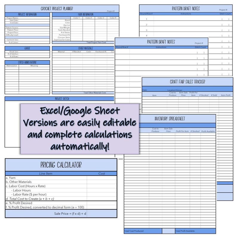 Crochet Pattern Project Planner Printable and Editable, PDF, Excel ...