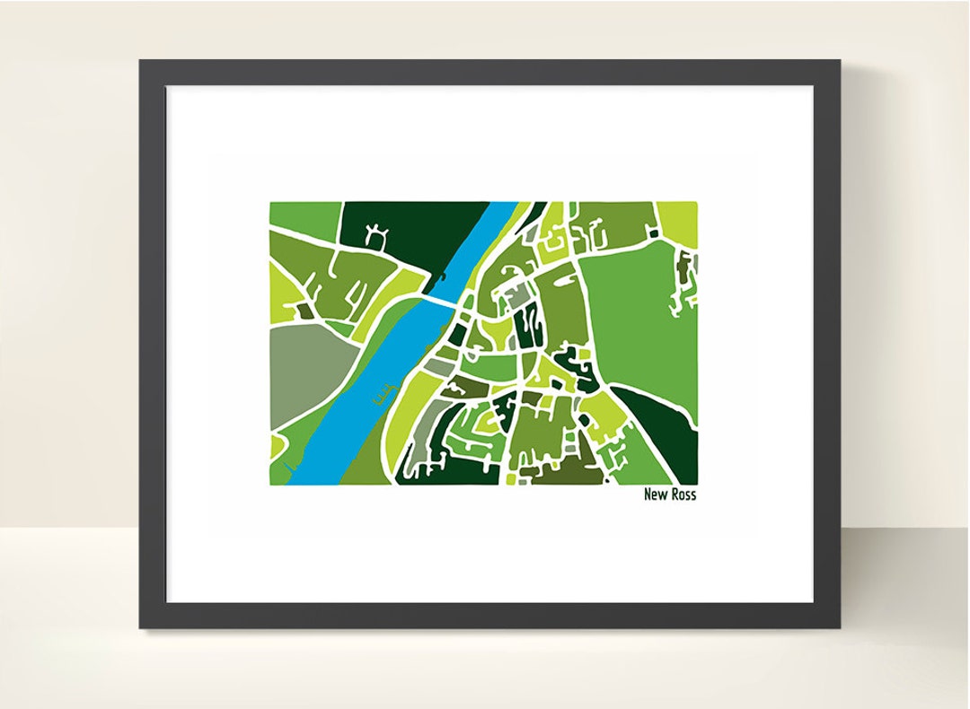 New Ross Ireland Map Original Illustration Print - Etsy