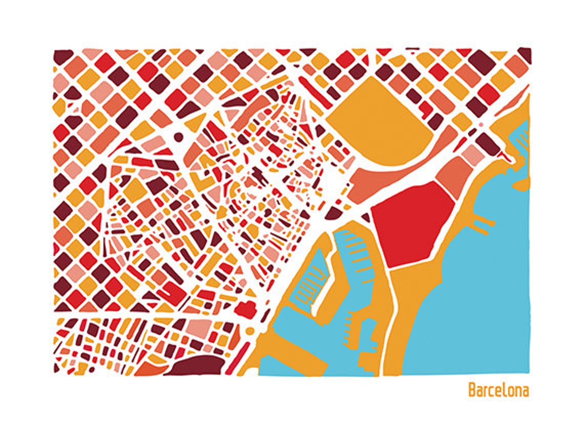 Barcelona Spain City Map Original Illustration Print - Etsy