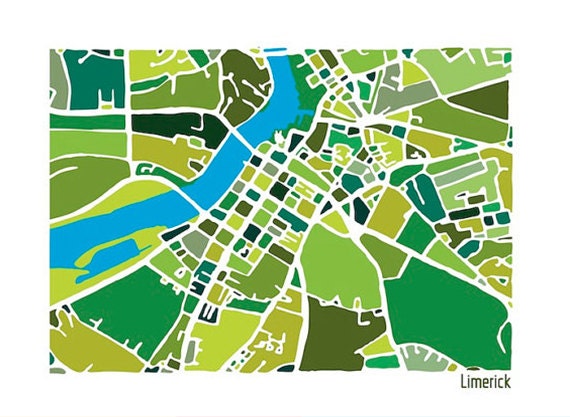 Limerick Ireland City Map Original Illustration Print - Etsy