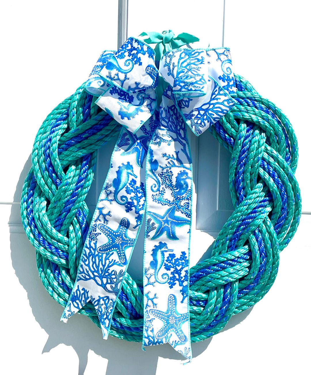 Nautical Blue and Green Lobster Rope Wreath for Beach House or Lake ...