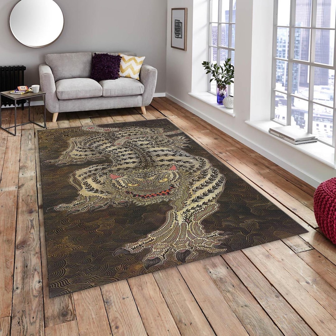Korean Folk Art Tiger Rug, Mystical Creature Design | Eclectic Home ...
