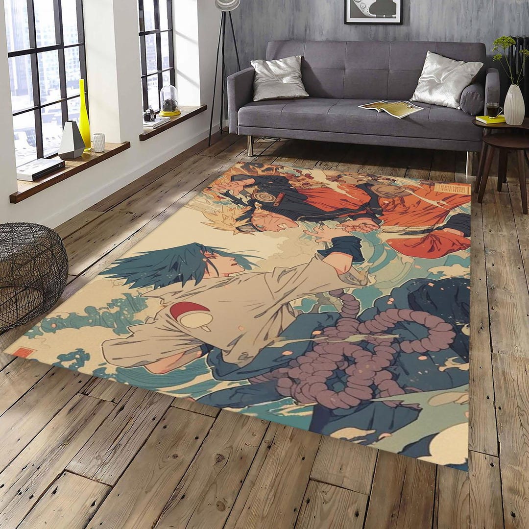 Sasuke Vs Naruto Rug, Naruto Shippuuden, Sharingan, Kurama, Gift to ...