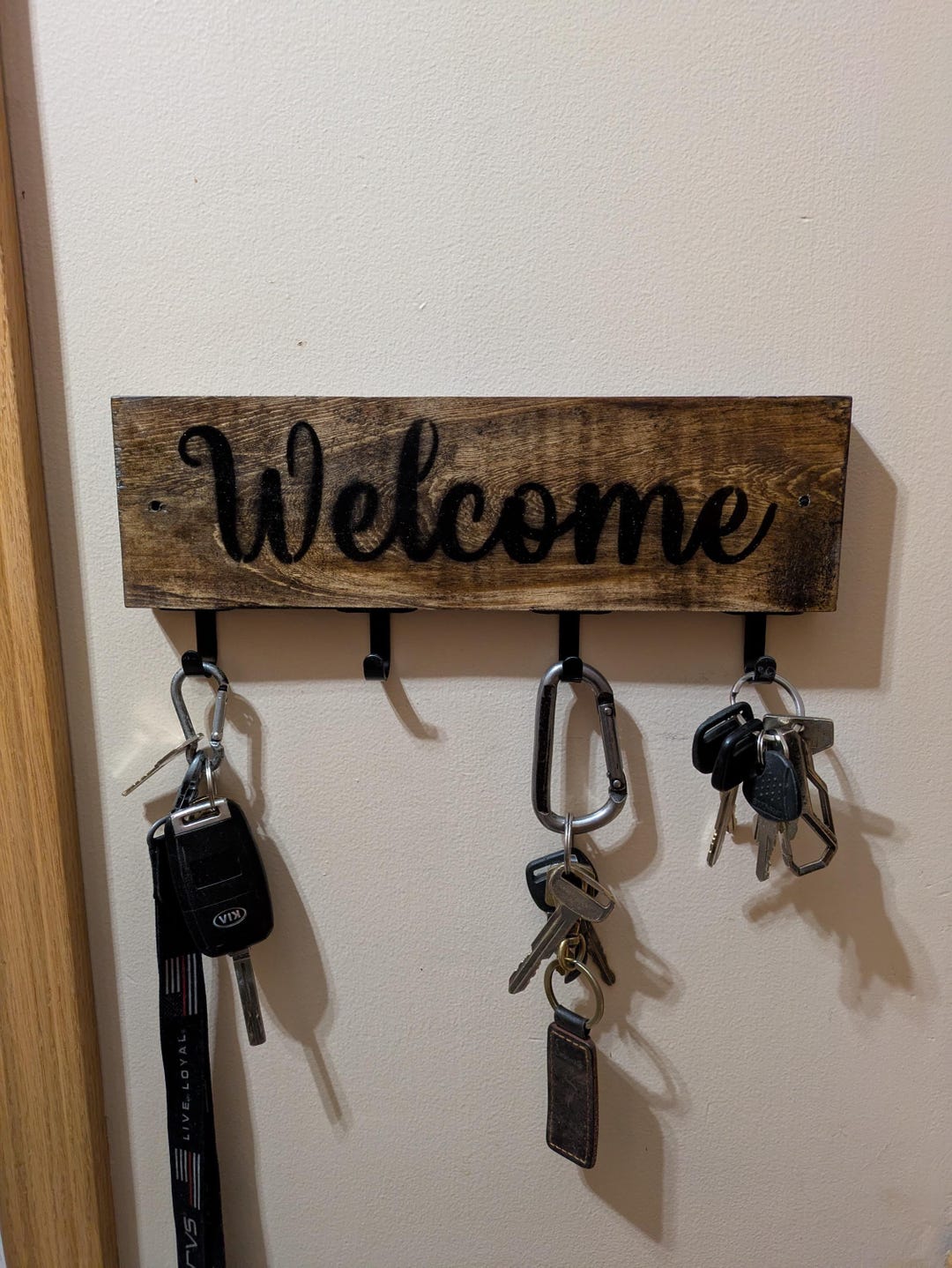 Rustic Key Holder, Handmade Wall Hung Welcome Sign Key Hook - Etsy