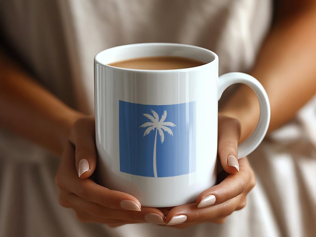 Light Blue Palm Tree Mug: Coastal Coffee Cup, Beach Gift - Etsy