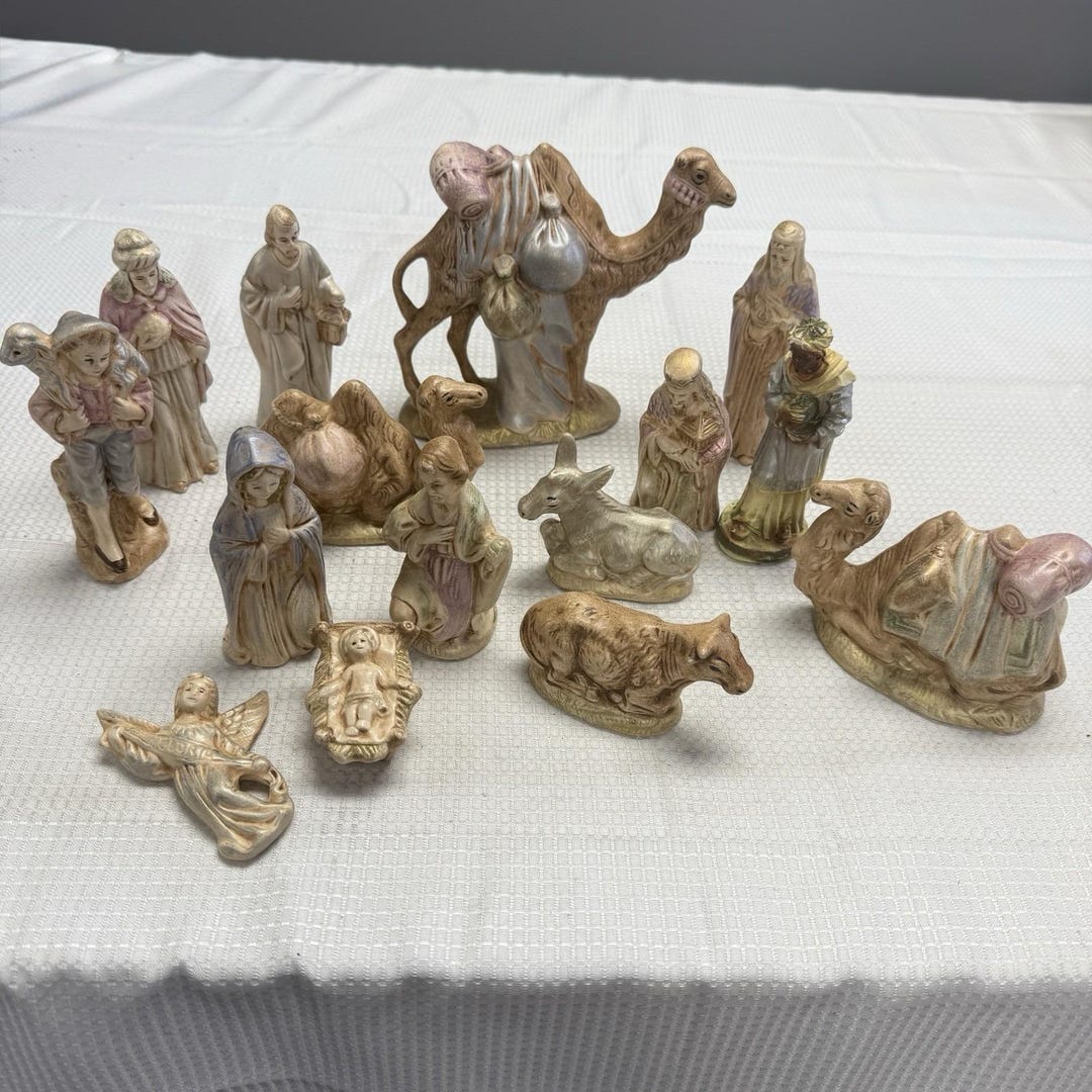 Vintage 1970's Atlantic Mold Nativity Set 15 Pieces Sepia Hand Painted ...