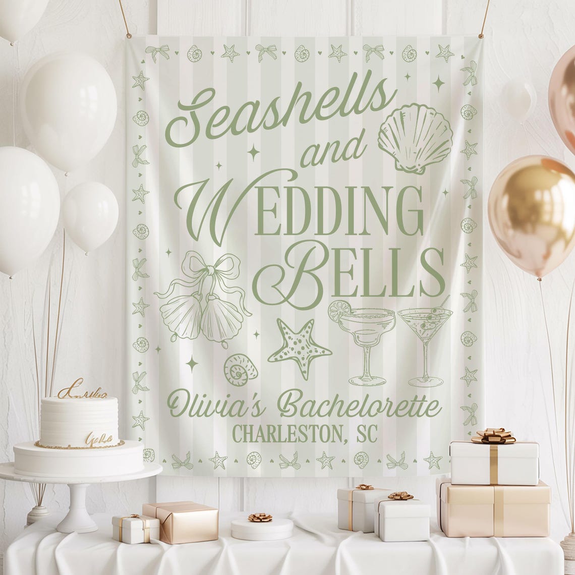 Seashells and Wedding Bells Banner, Wedding Bells Tapestry ...