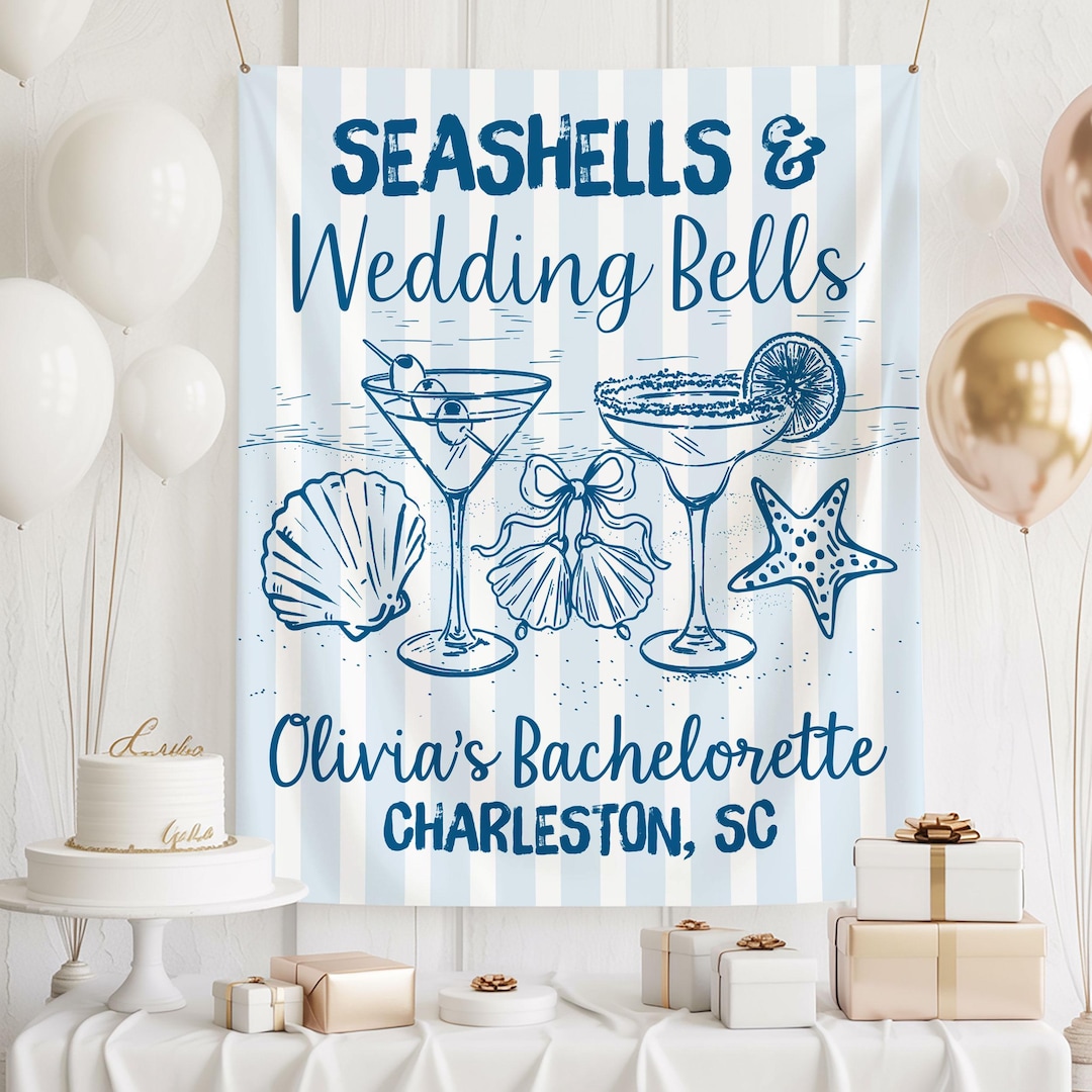 Seashells and Wedding Bells Banner, Custom Bachelorette Backdrop ...