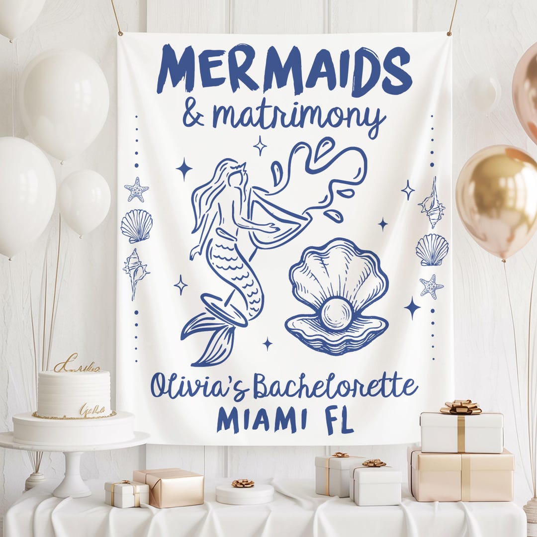 Mermaids and Matrimony Banner, Bachelorette Party Tapestry, Bride to Be ...