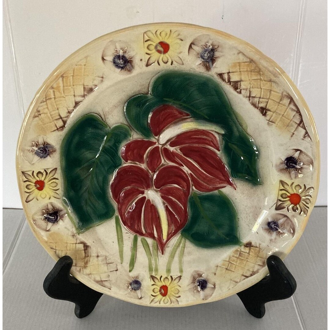 Vintage Kani of Hawaii 10" Dinner Plate Antherium & Passion Flower ...