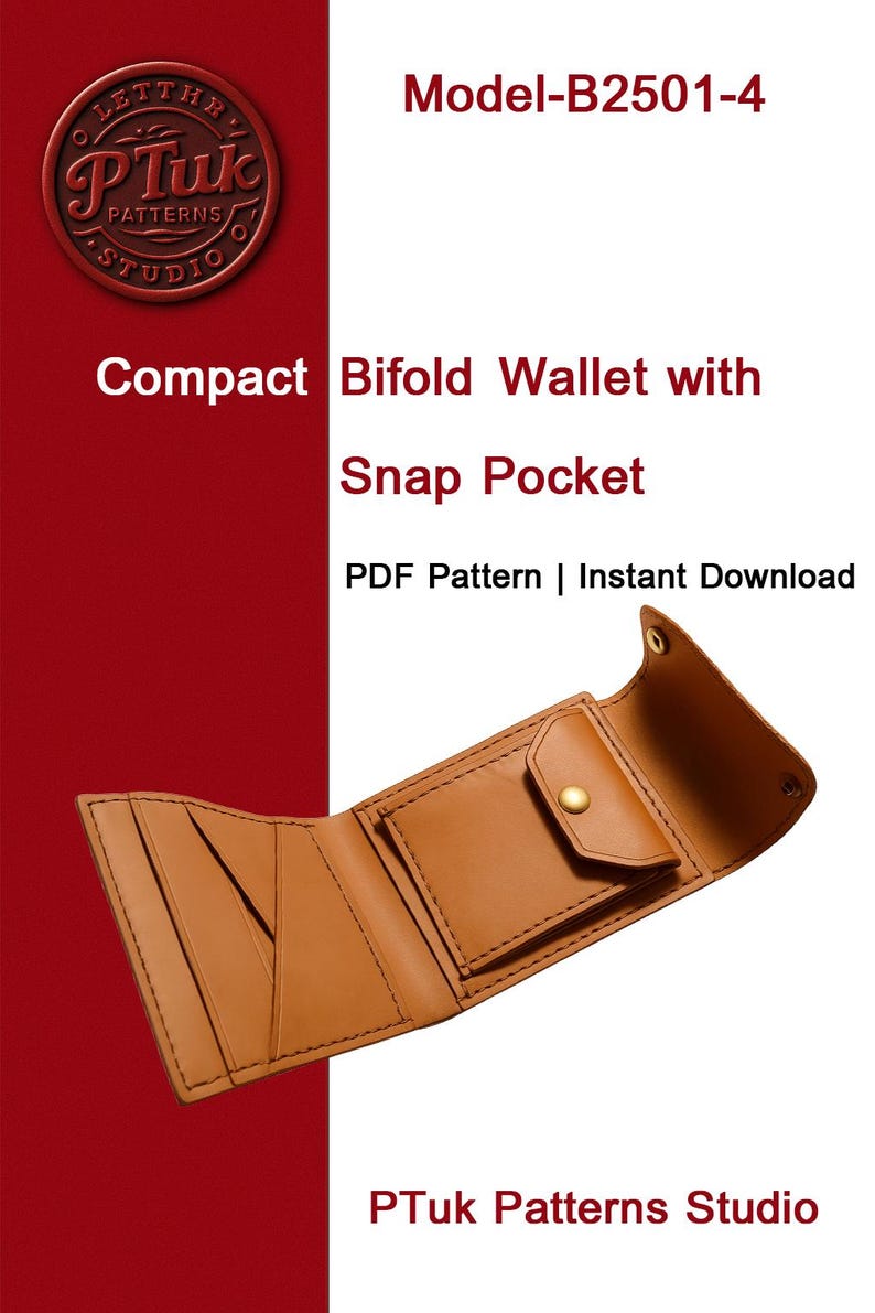 Compact Bifold Wallet PDF Pattern – Leather Wallet With Snap Coin ...