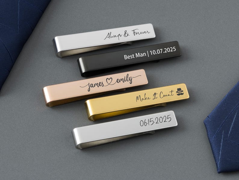 Personalized Engraved Tie Clip | Custom Tie Bar for Men, Groomsmen Gift ...