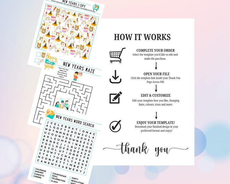 Printable New Year Games: I-spy, Word Search - Maze Puzzle Set - Etsy