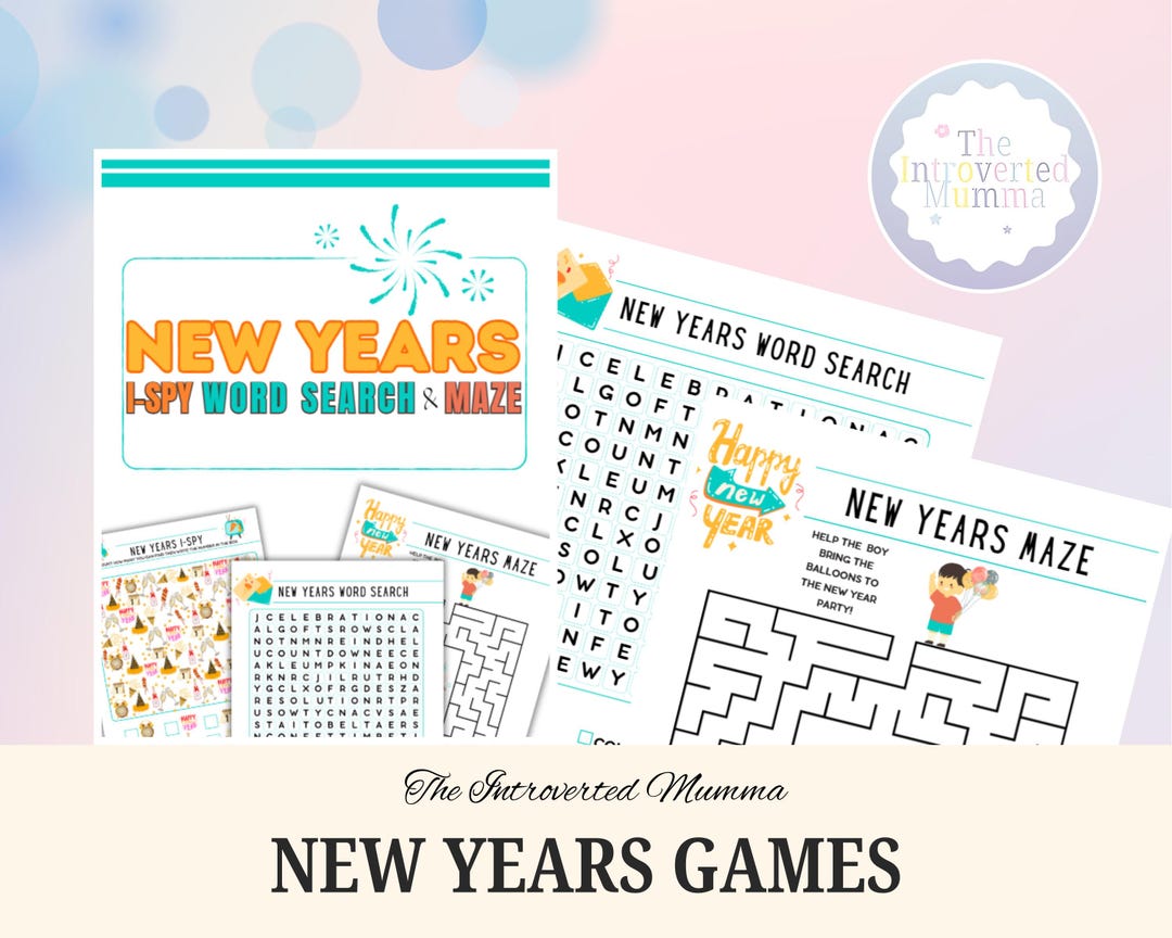 Printable New Year Games: I-spy, Word Search - Maze Puzzle Set - Etsy