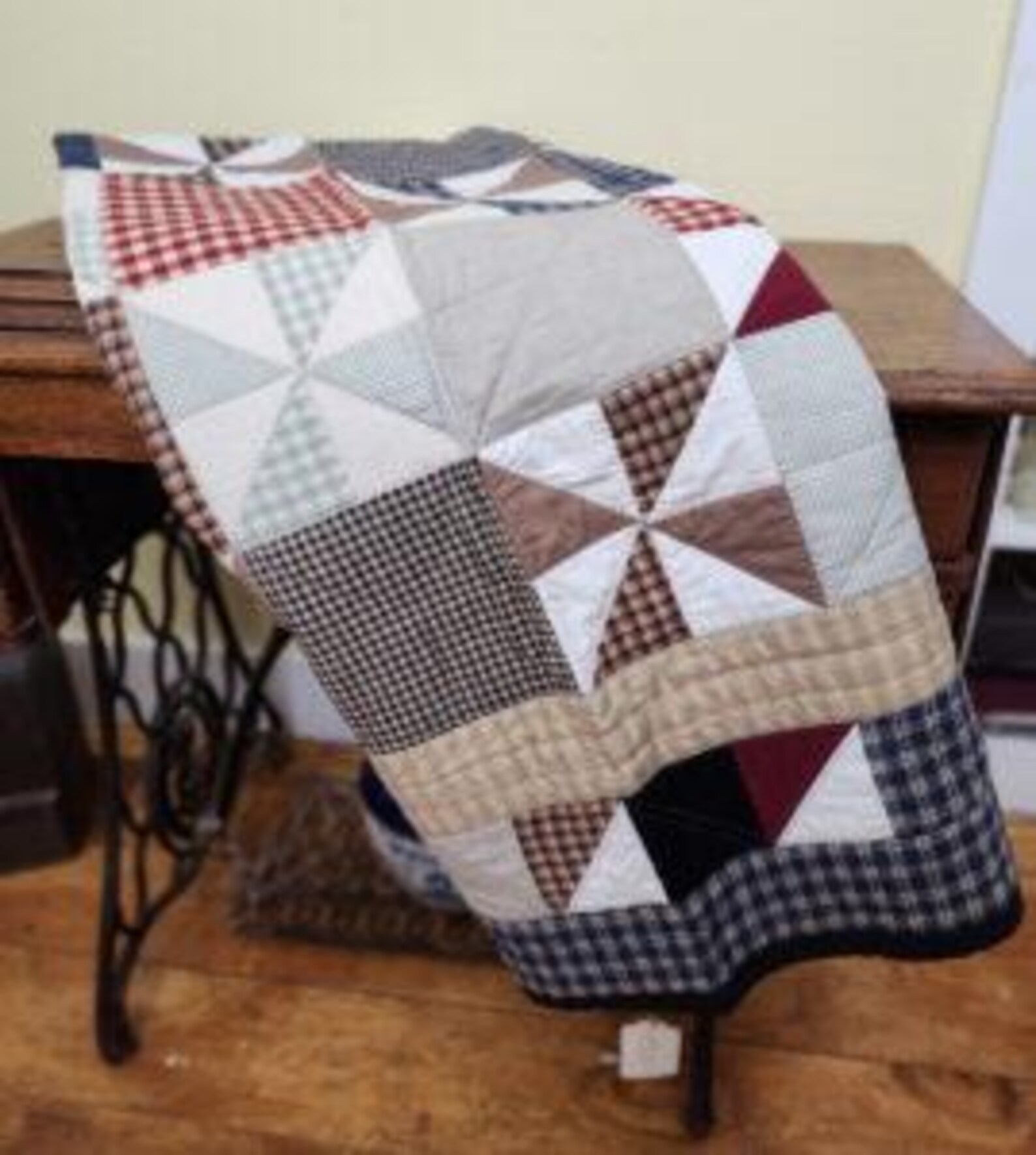 Pinwheel and Block Homespun Plaid Lap Quilt 50x64 - Etsy