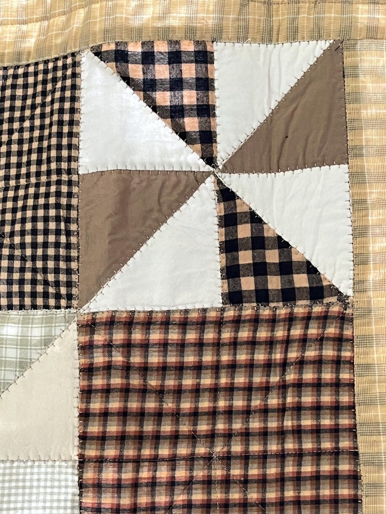 Pinwheel and Block Homespun Plaid Lap Quilt 50x64 - Etsy