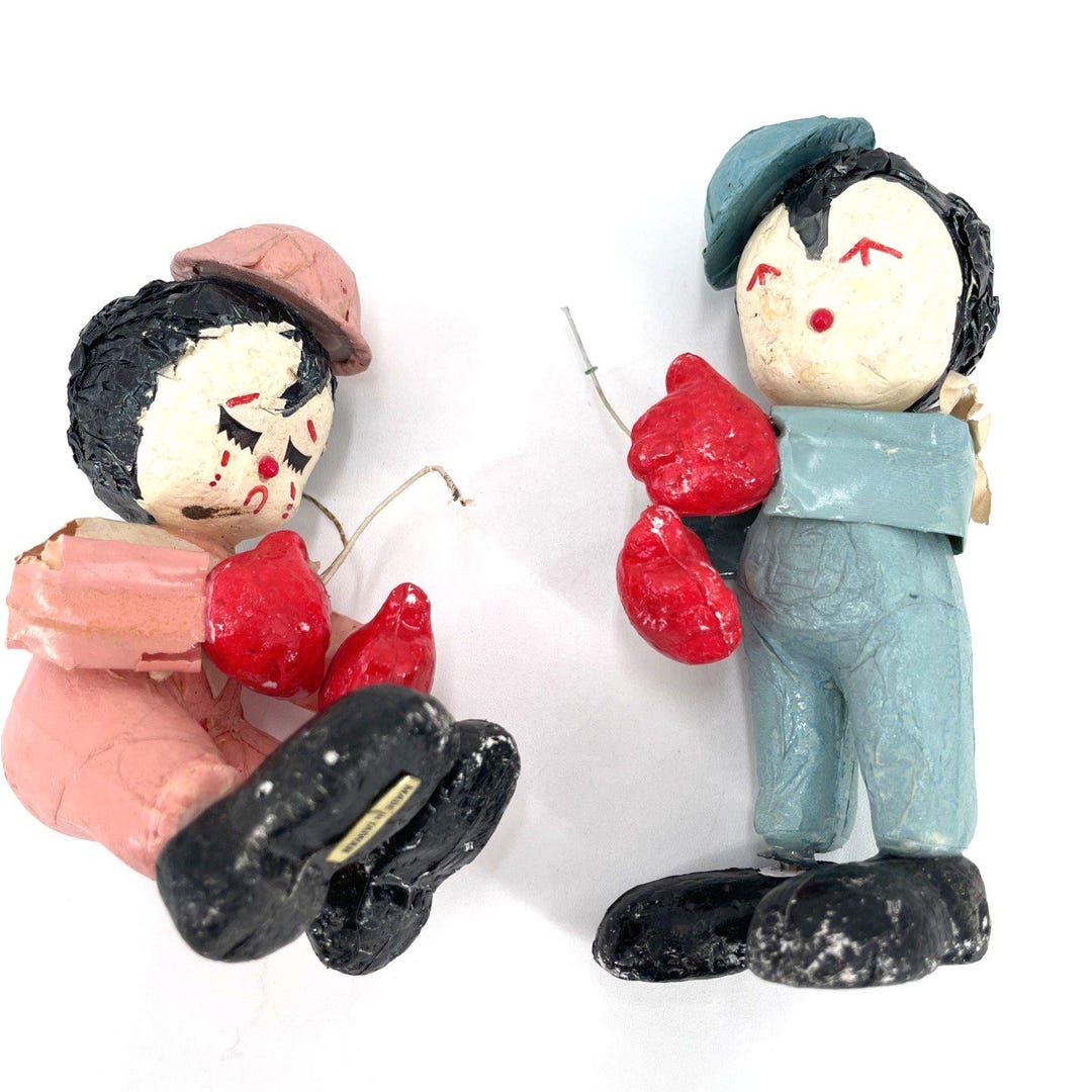 Vintage 1950s Paper Mache Boy Girl Boxer Doll Pair Mid Century Taiwan ...