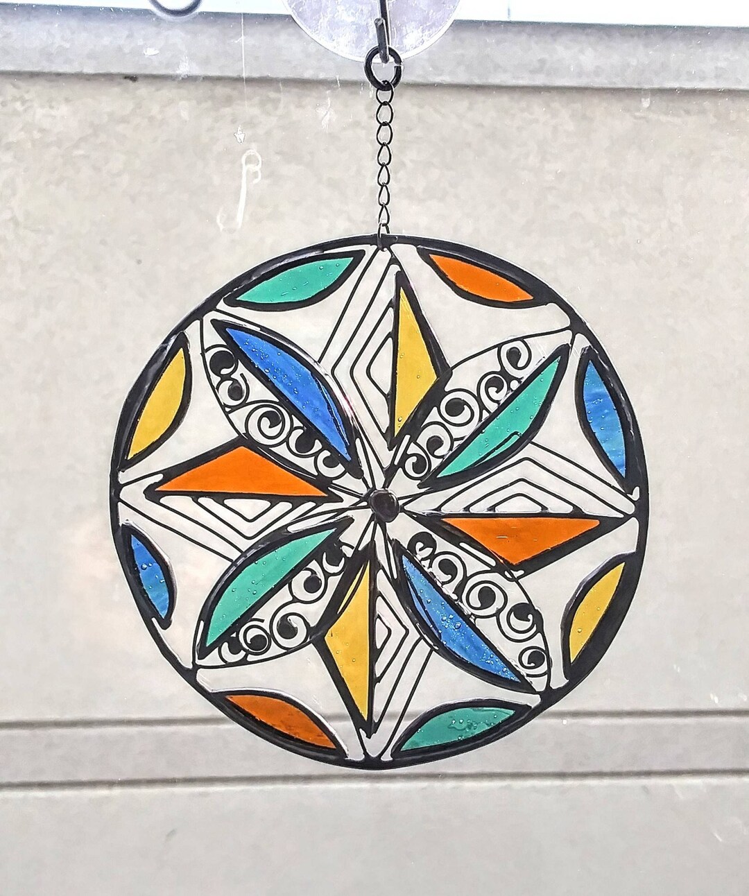 Stained Glass Suncatcher Free Form Circle Mandala Abstract Wire Designs ...