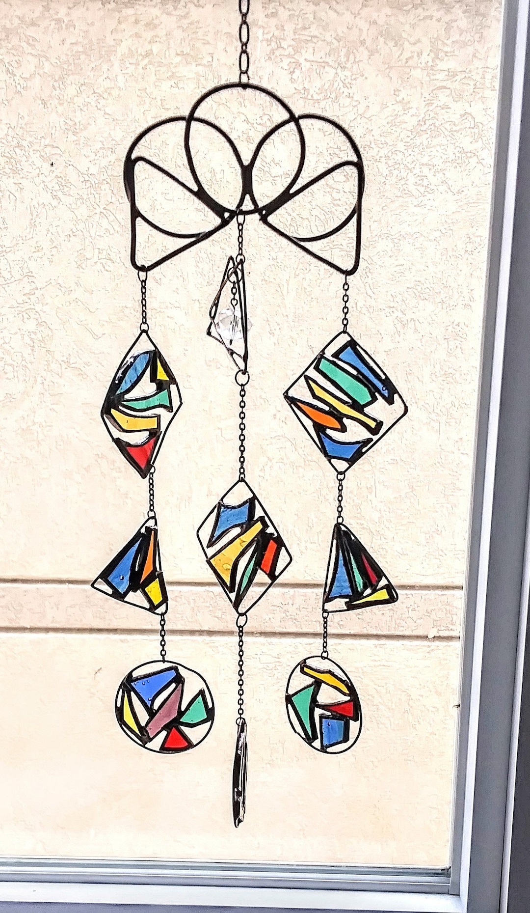 Stained Glass Mobile Sun Catcher Abstract Art Design Diamonds Squares ...