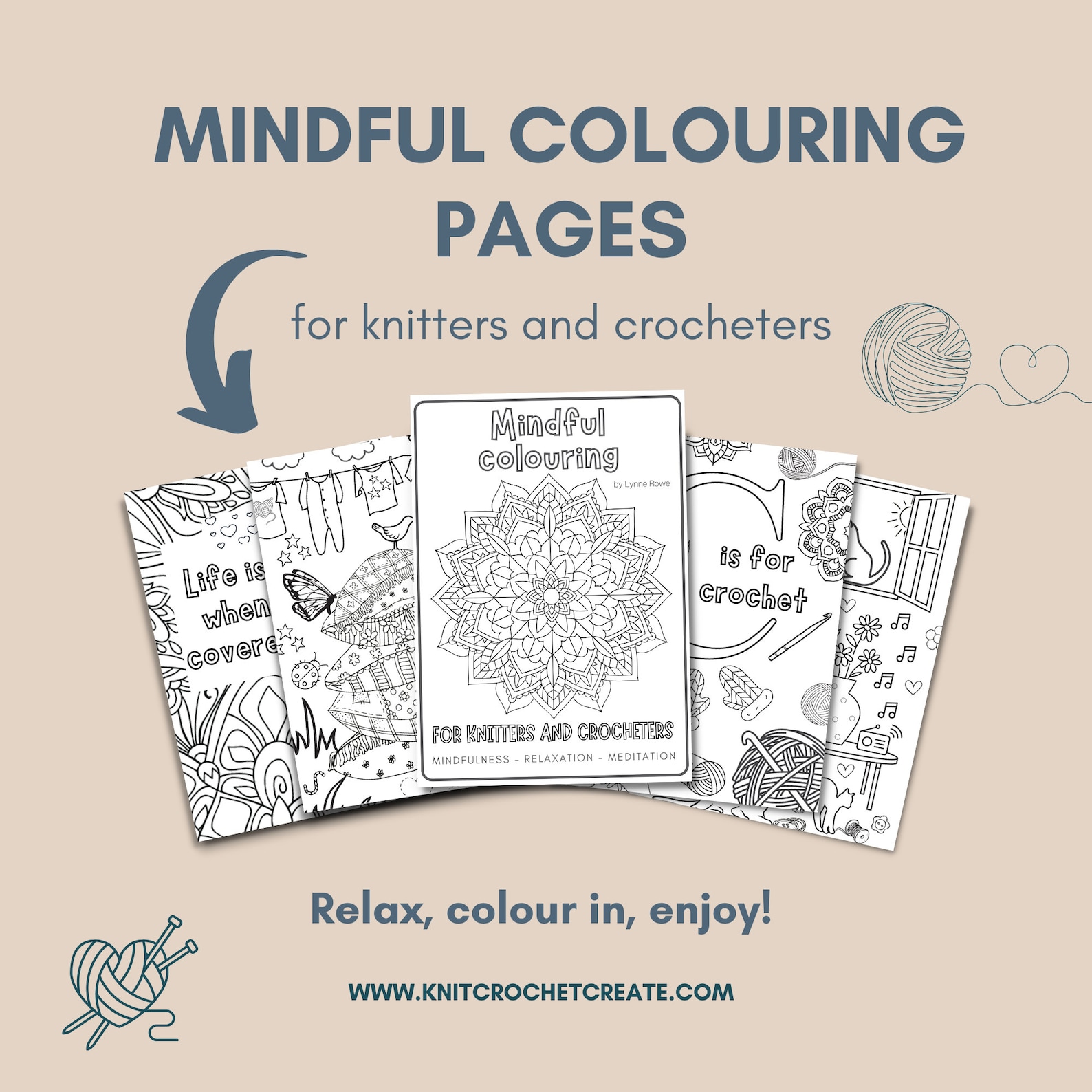 Mindful Colouring Pages PDF to Print Knitting and Crochet Themed ...