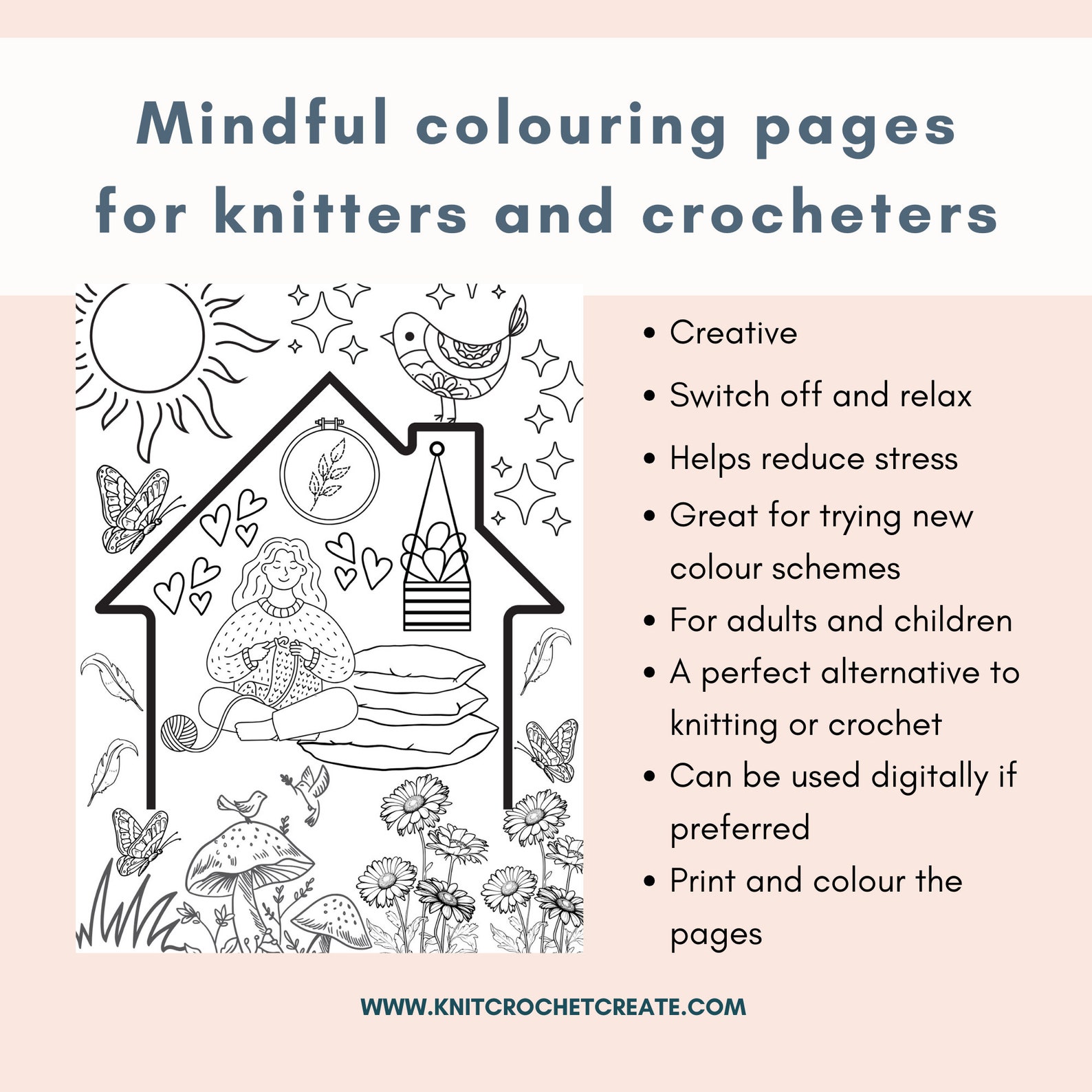 Mindful Colouring Pages PDF to Print Knitting and Crochet Themed ...