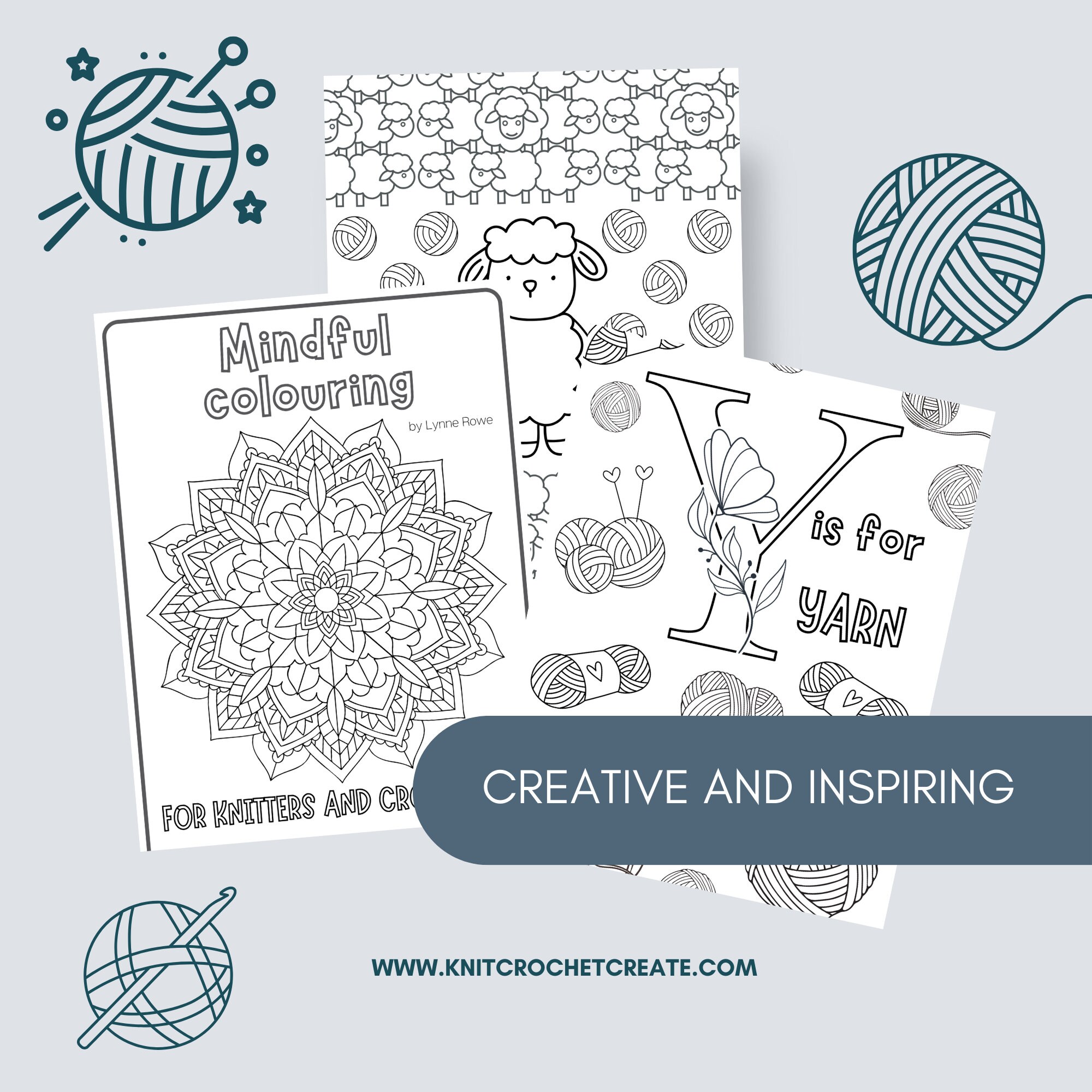 Mindful Colouring Pages PDF to Print Knitting and Crochet Themed ...
