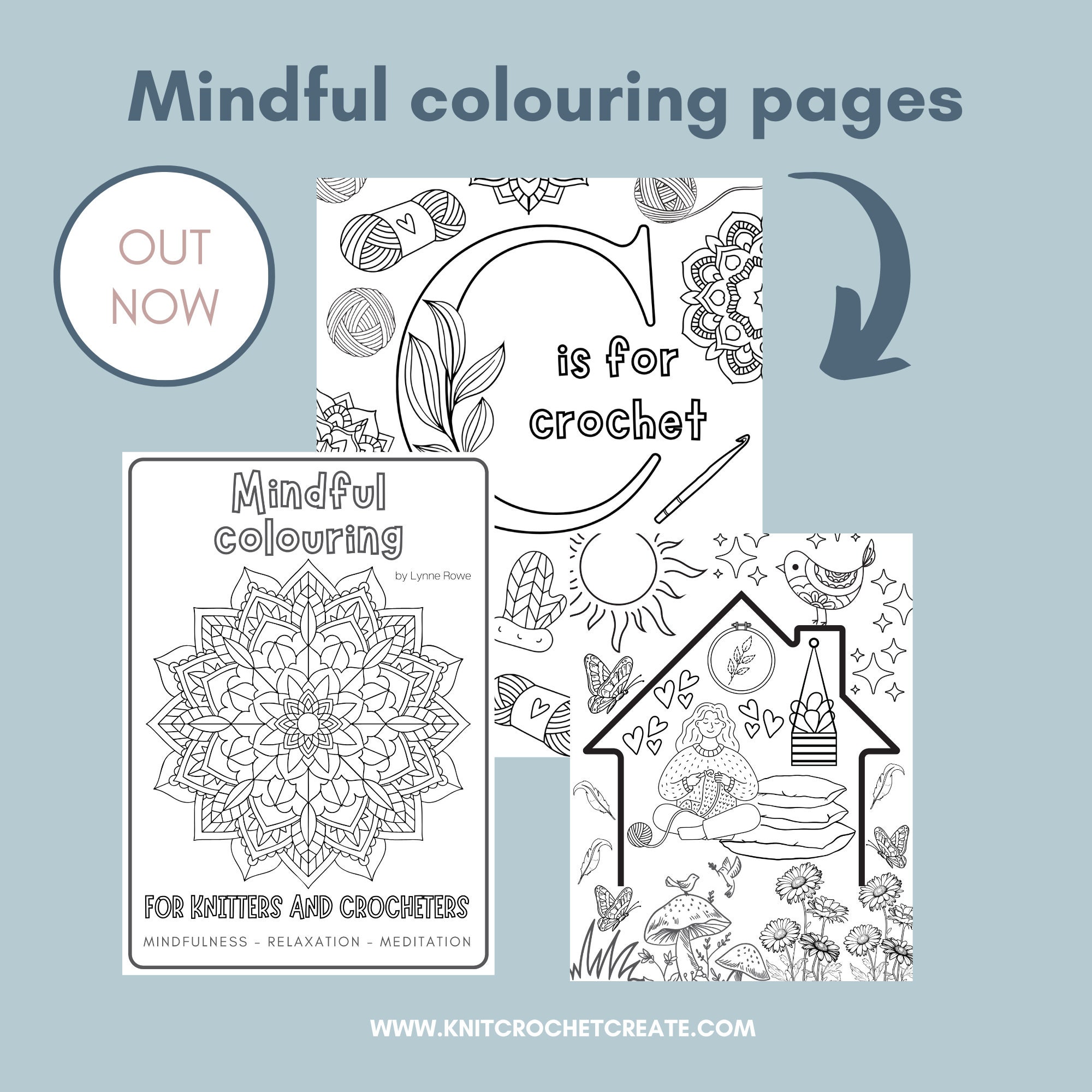 Mindful Colouring Pages PDF to Print Knitting and Crochet Themed ...