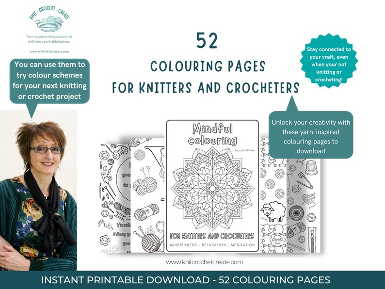 Mindful Colouring Pages PDF to Print - Knitting and Crochet Themed ...