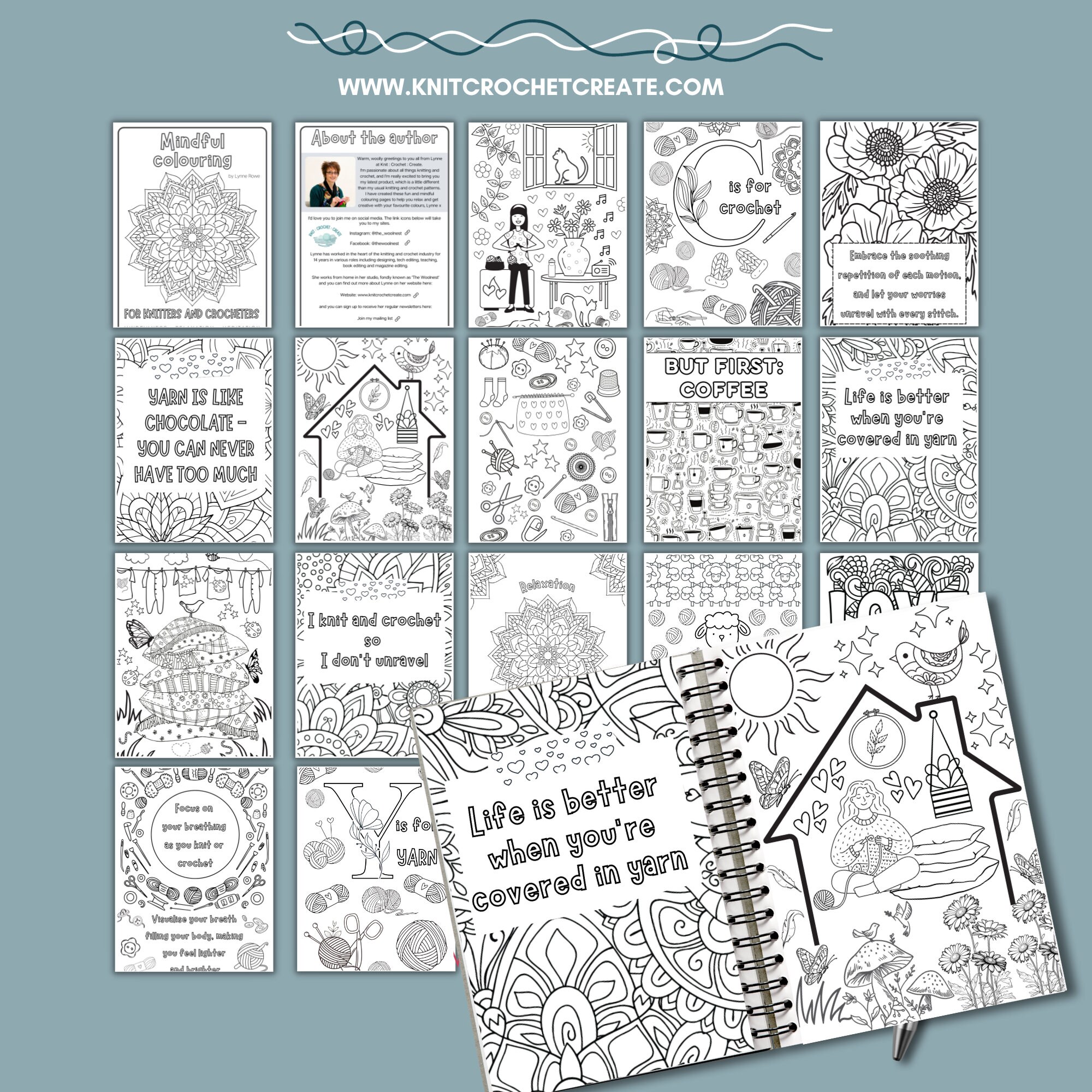Mindful Colouring Pages PDF to Print Knitting and Crochet Themed ...