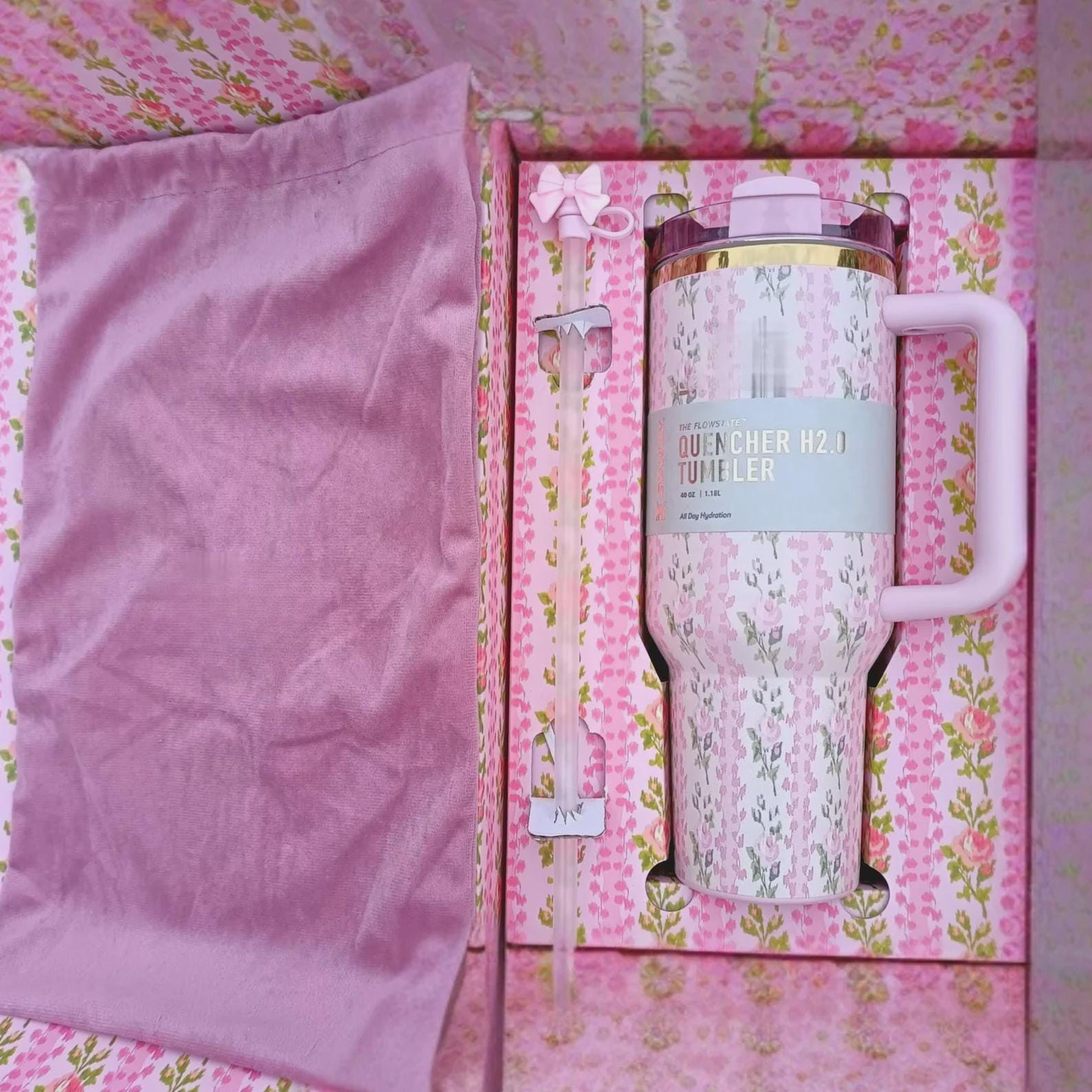 Floral Tumbler Gift Box: Personalized 40oz Stainless Steel Coquette Cup ...