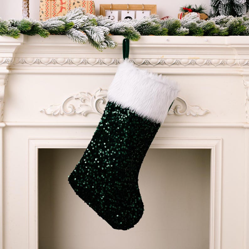 Personalized Glitter Christmas Stocking: Embroidered Holiday Decor ...