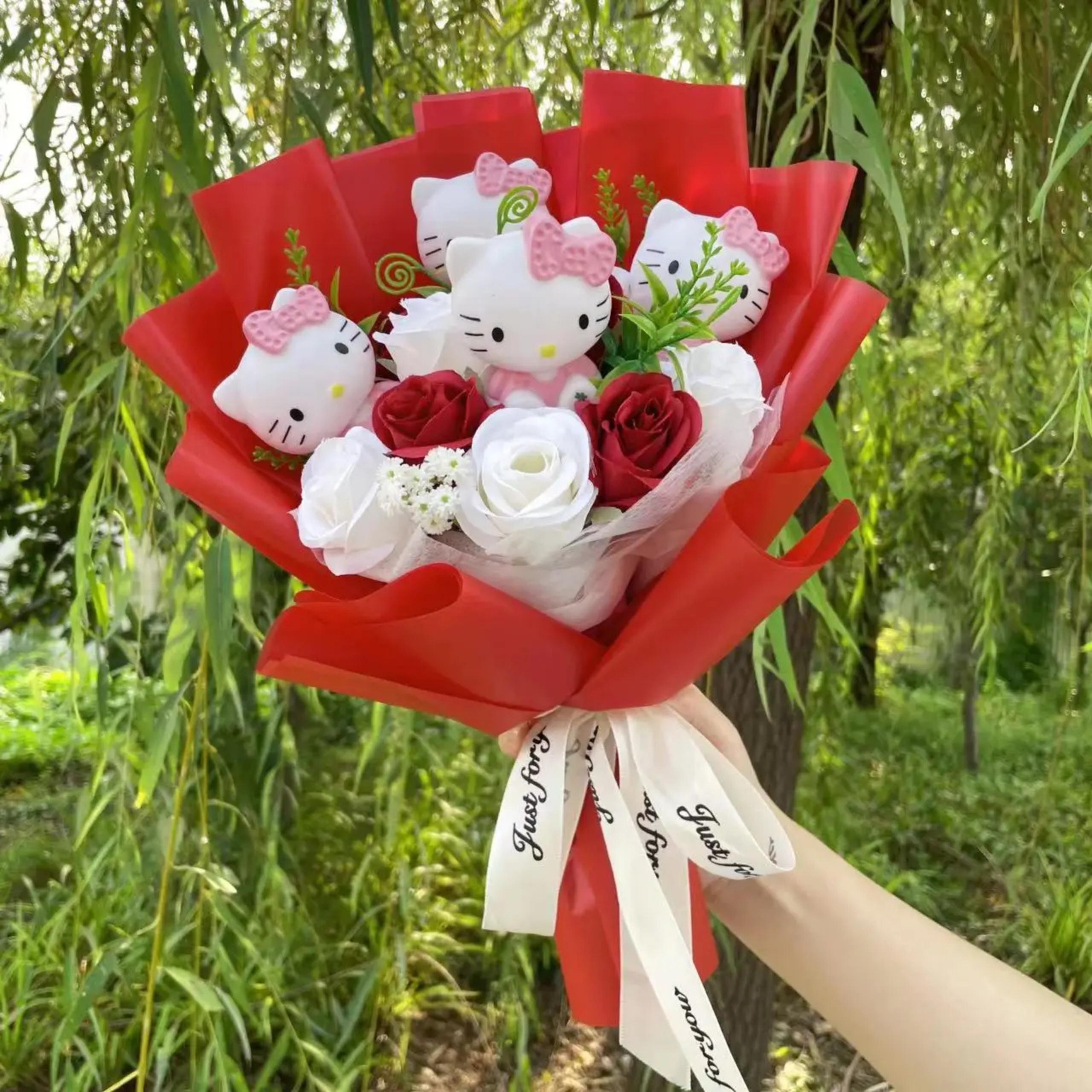 Hello Kitty Bouquet: Artificial Flowers Arrangement, Birthday Gift - Etsy