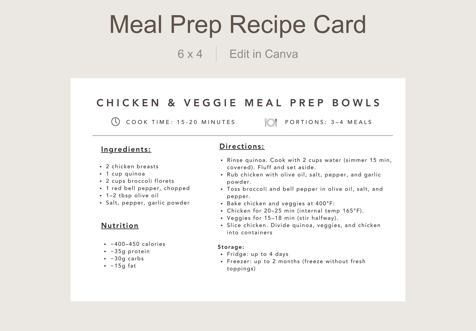 Simple Recipe Card Template | Editable and Printable | 6x4" | Canva ...