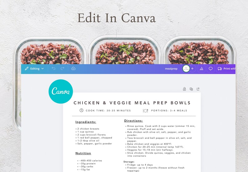 Simple Recipe Card Template | Editable and Printable | 6x4" | Canva ...