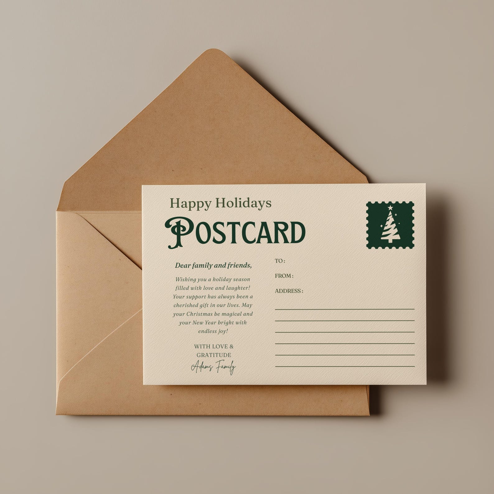 Elegant Family Photo Christmas Postcard Template (PDF) - Etsy