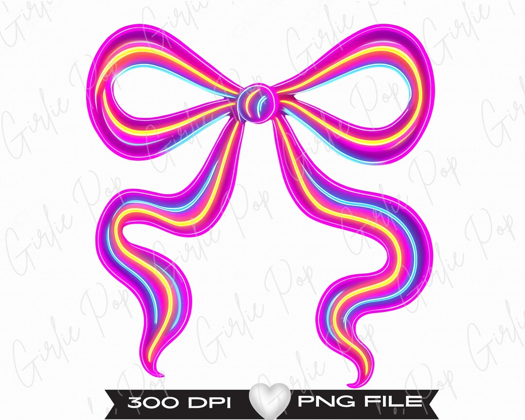 Neon Bow PNG Clipart –bright Rainbow Ribbon Design for Sublimation ...