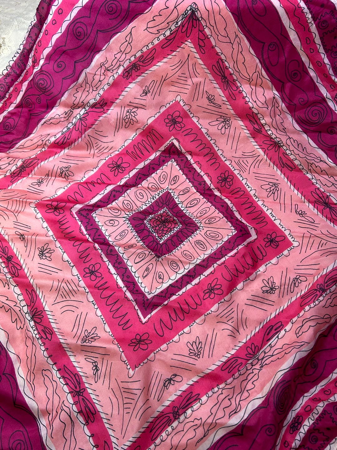 Vintage Silk Scarf, Large Silk Scarf, Vintage, Pink Silk Scarf, Custom ...
