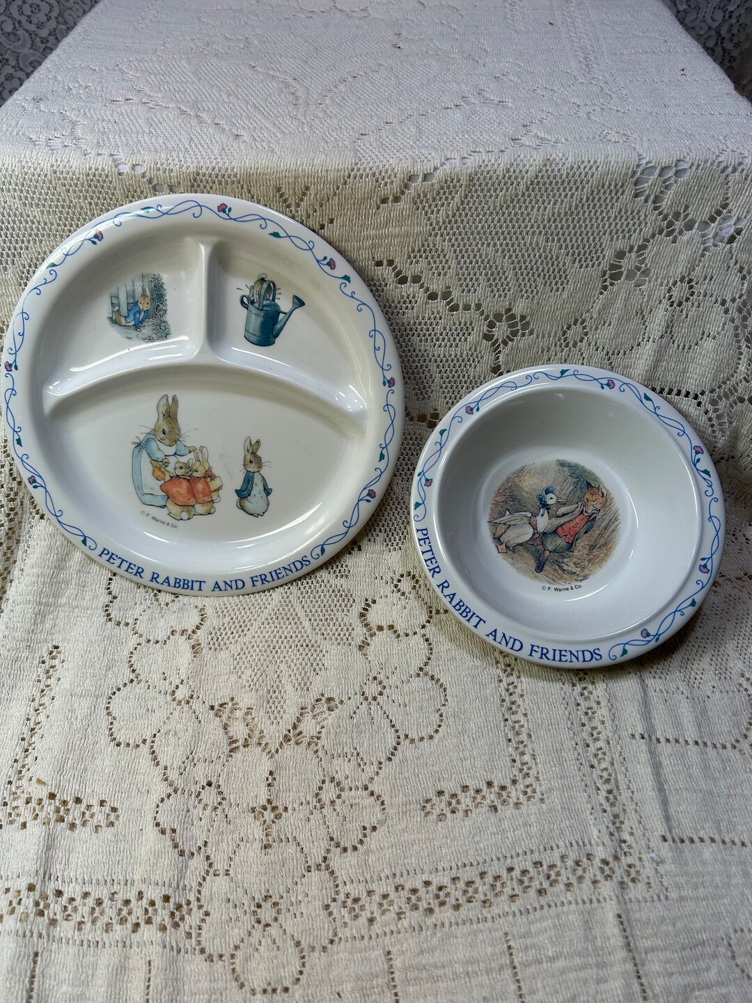 Vintage Toddler Dishes, Bunny Plate and Bowl Set, Vintage Peter Rabbit ...