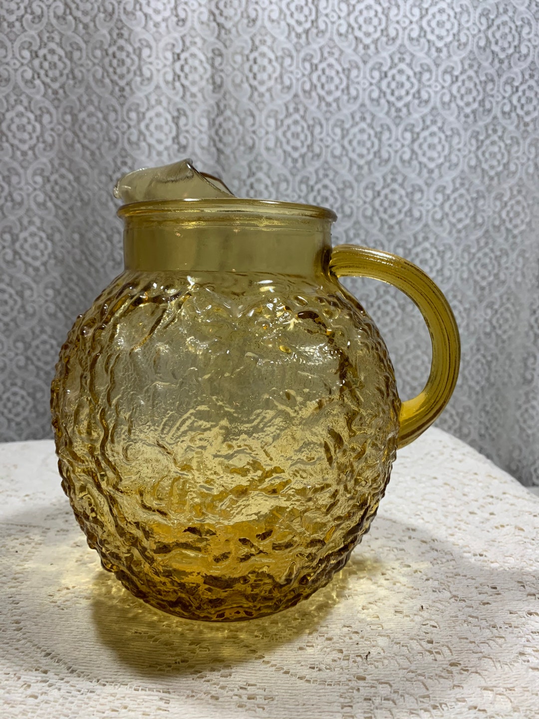 Vintage Anchor Hocking Amber Glass Pitcher, Amber Glass, Round Pitcher ...