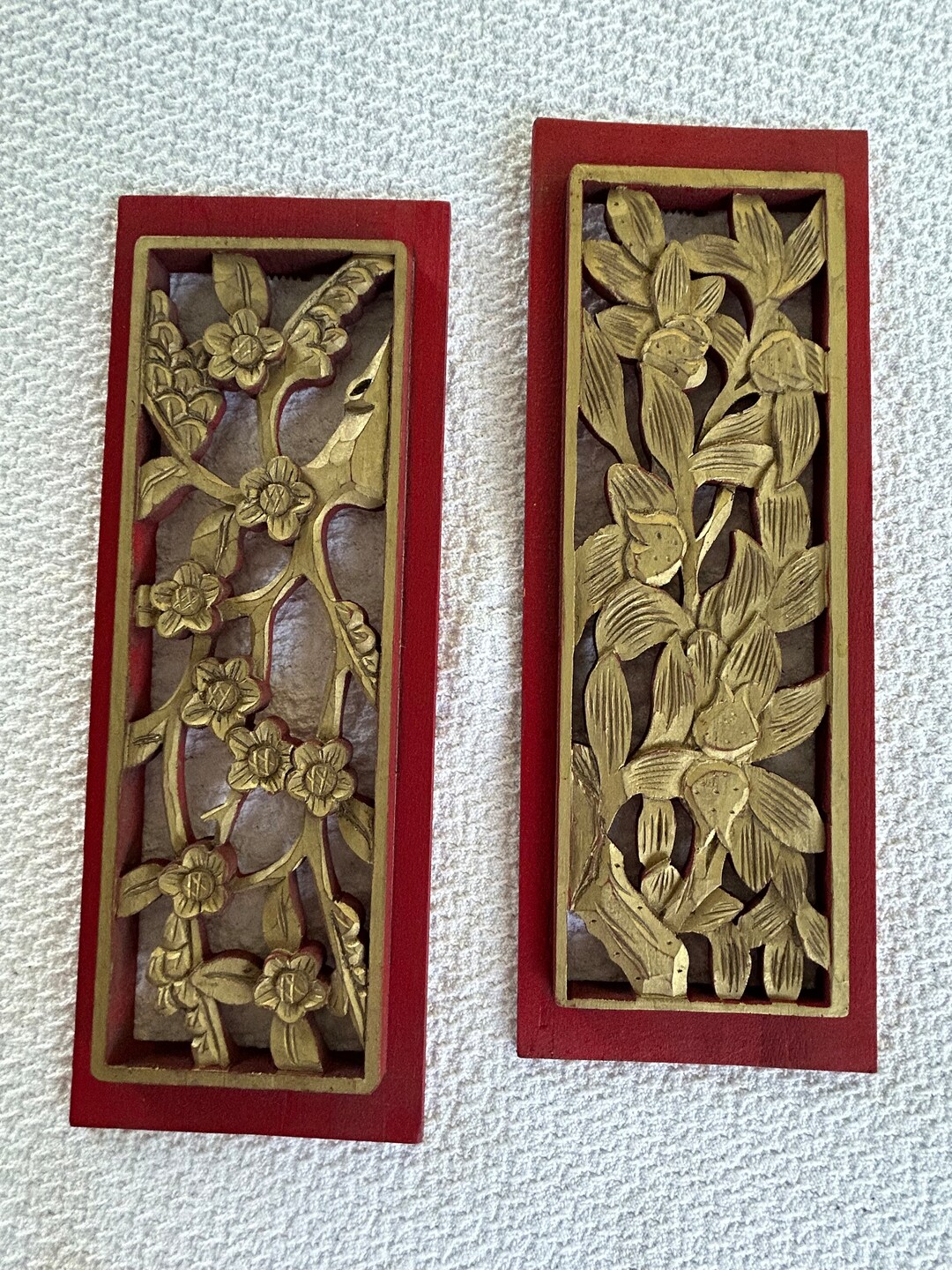 Chinese Wood Carved Panel, Wood Chinese Panel in Red and Gold ...
