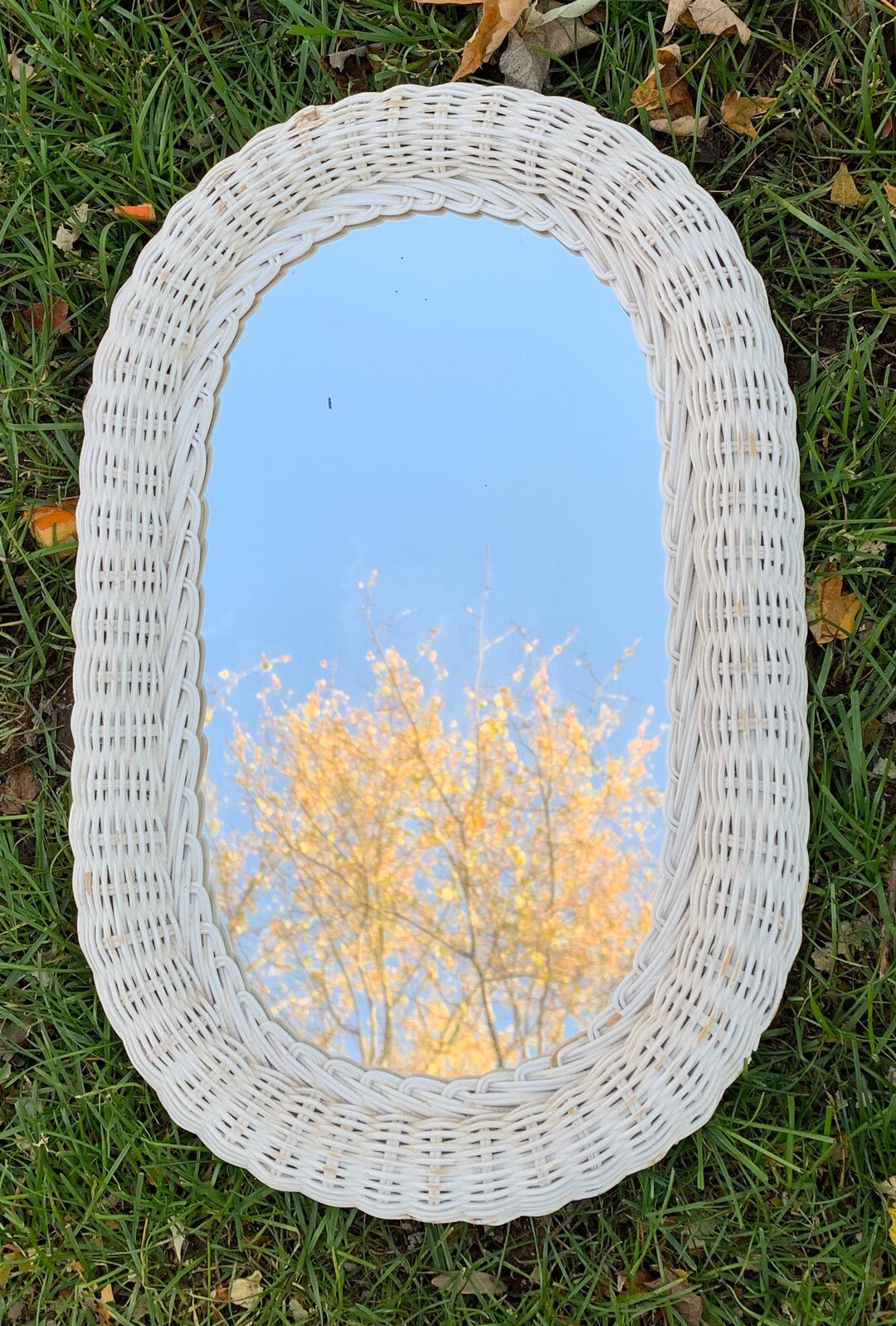 Vintage Wicker Mirror, Vintage Mirror, White Wicker Vintage Mirror ...