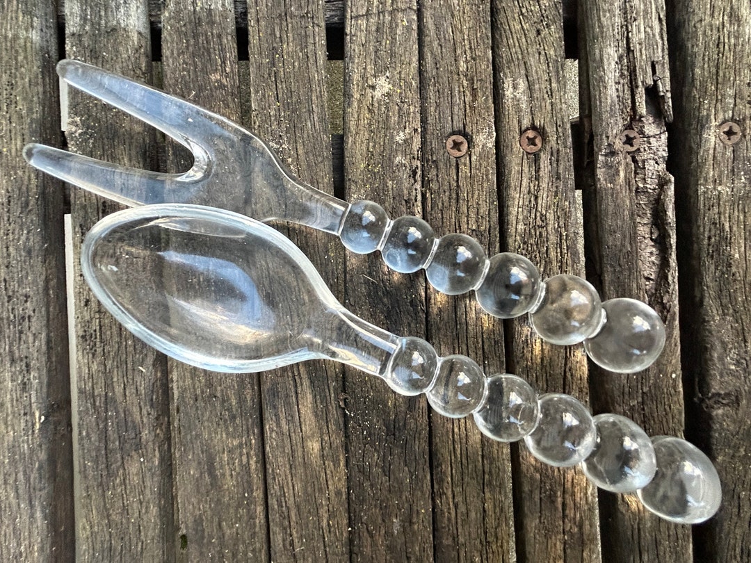 Glass Salad Tongs, Bubble Glass Salad Tongs, Vintage Salad Tongs ...