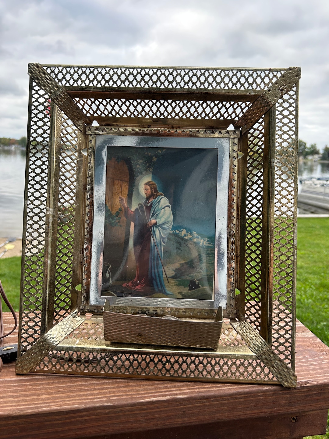 Vintage Jesus Picture, Lighted Jesus Picture, Ornate Gold Frame ...