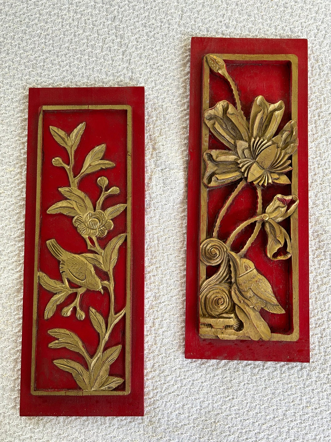 Chinese Wood Carved Panel, Wood Chinese Panel in Red and Gold ...