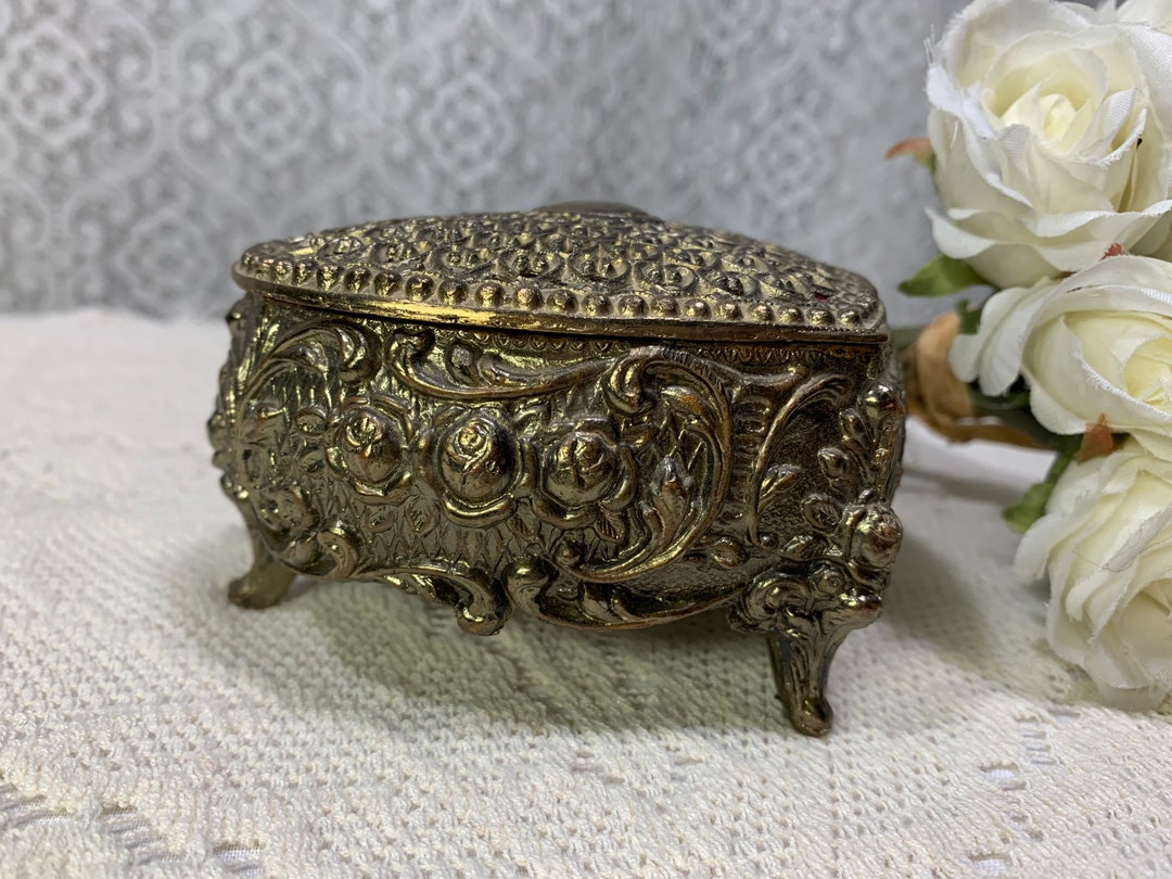 Vintage Metal Trinket Box, Metal Heart Trinket Box, Vintage Trinket Box ...