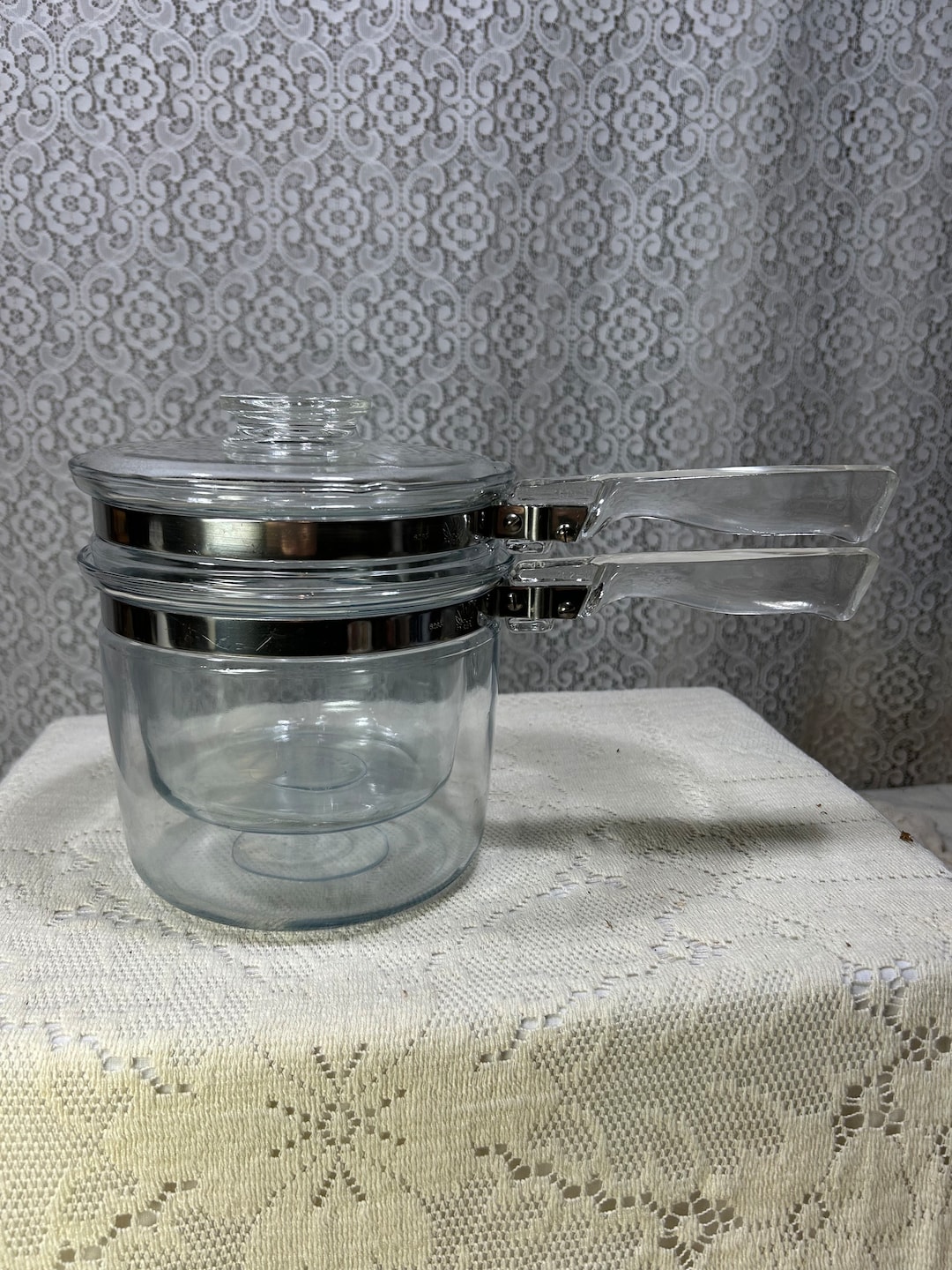Clear Glass Pyrex Double Boiler With Lid, Vintage Pyrex Sauce Pan ...
