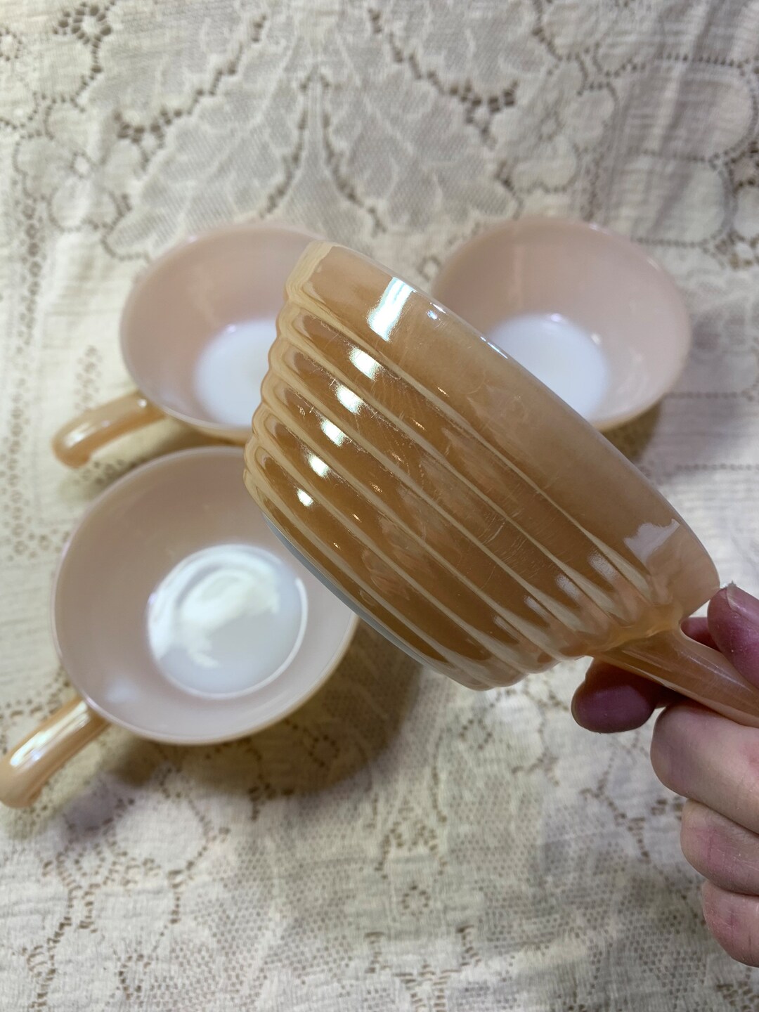 Vintage Luster Ware Bowls, Set of Luster Ware, Peach Luster Ware Bowls ...